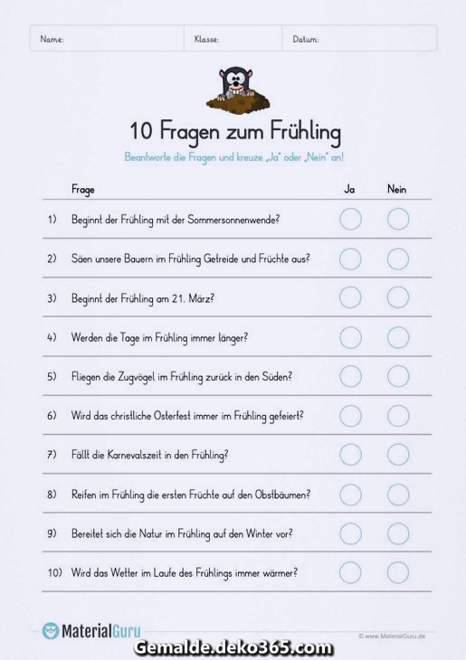 Arbeitsblatt 10 Fragen Zum Fr hling Bilder
